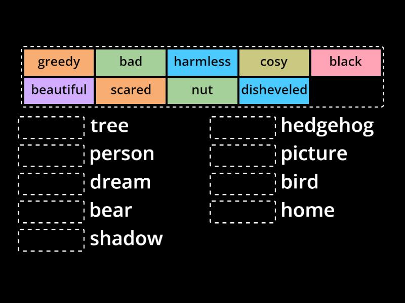 Crowlie. Frightening bird. Adjectives. - Une las parejas