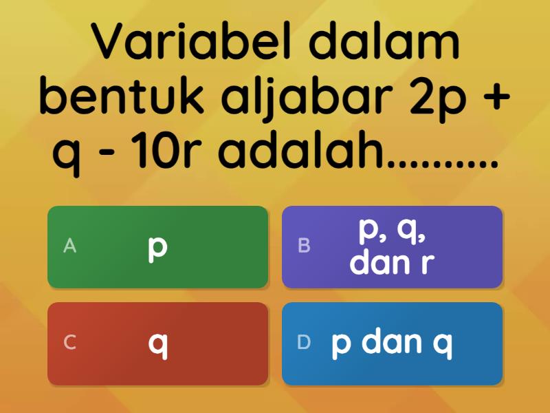Unsur-unsur Bentuk aljabar - Quiz