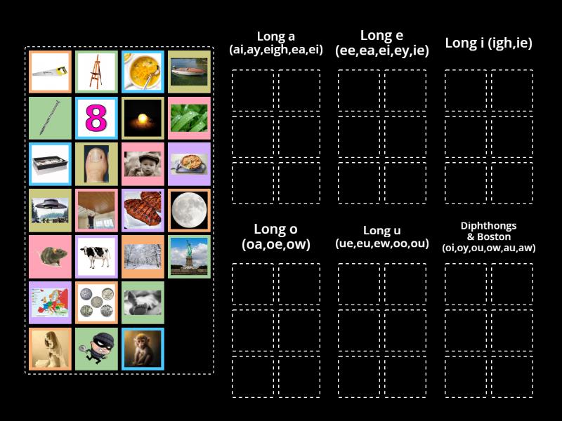 Vowel Digraphs, Diphthongs, and Key Words - Group sort