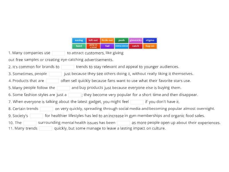 Trends vocabulary - Complete the sentence