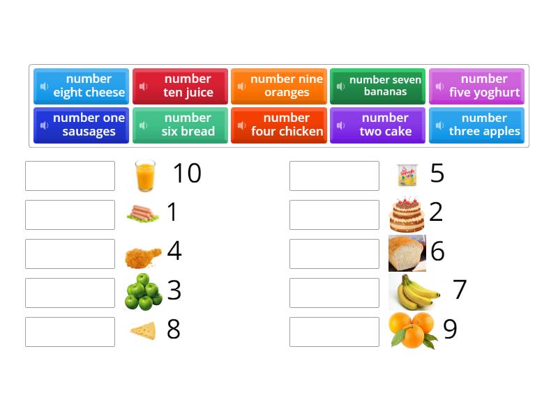 Food and numbers 1st Grade - Match up