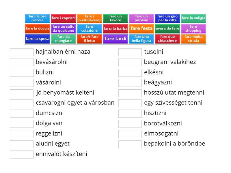 Espressioni con il verbo FARE - Match up