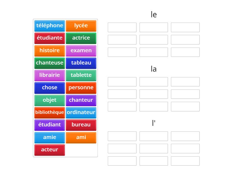 Chemins 1 Lecon 1A Vocab Gender - Group sort