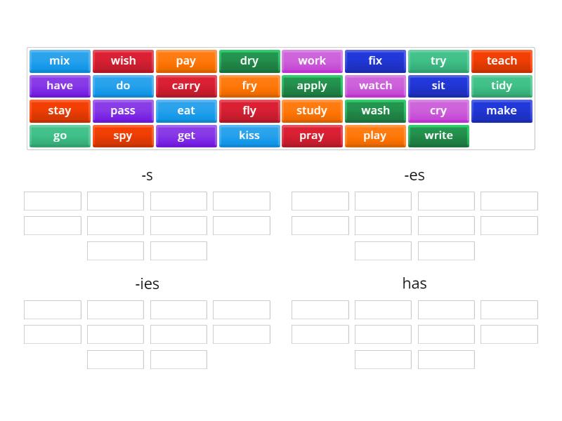 Present Simple endings 2 - Group sort