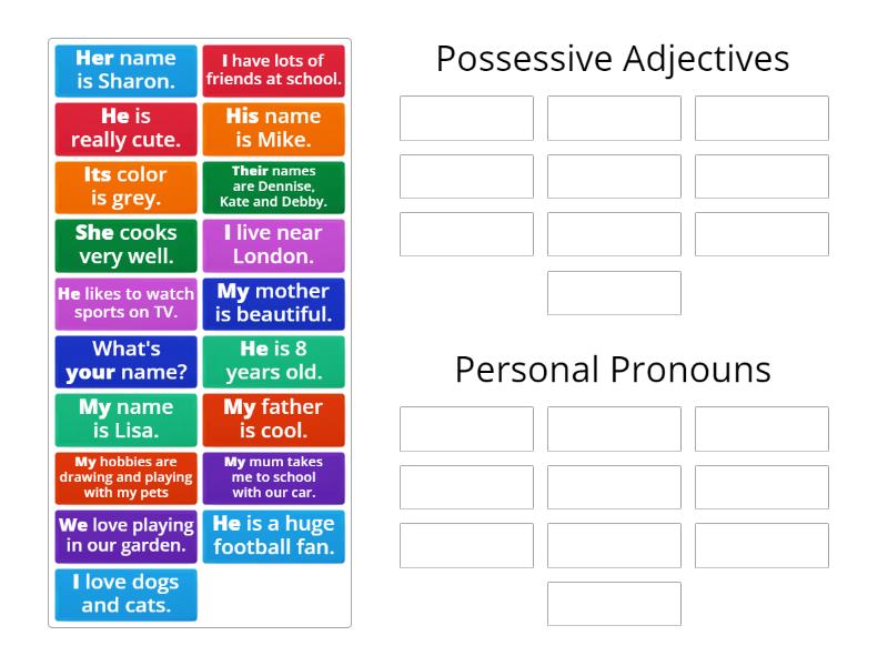 Possessive Adjectives and Personal Pronouns - Group sort