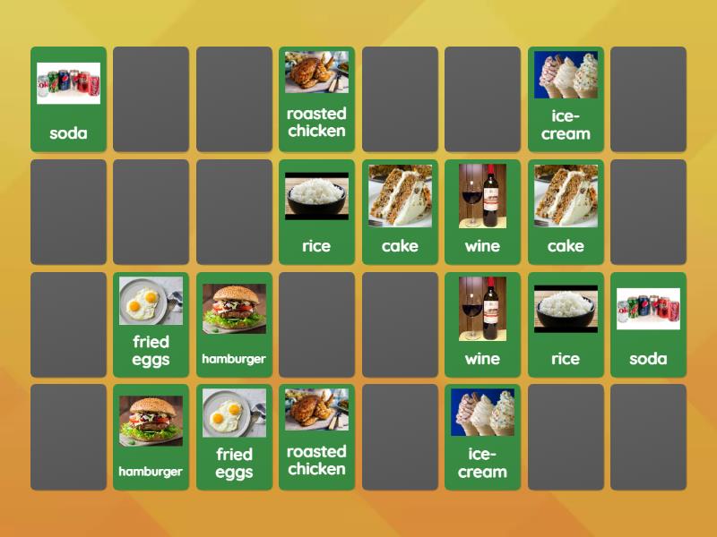 FOOD AND DRINKS MATCHING CARDS - Matching pairs