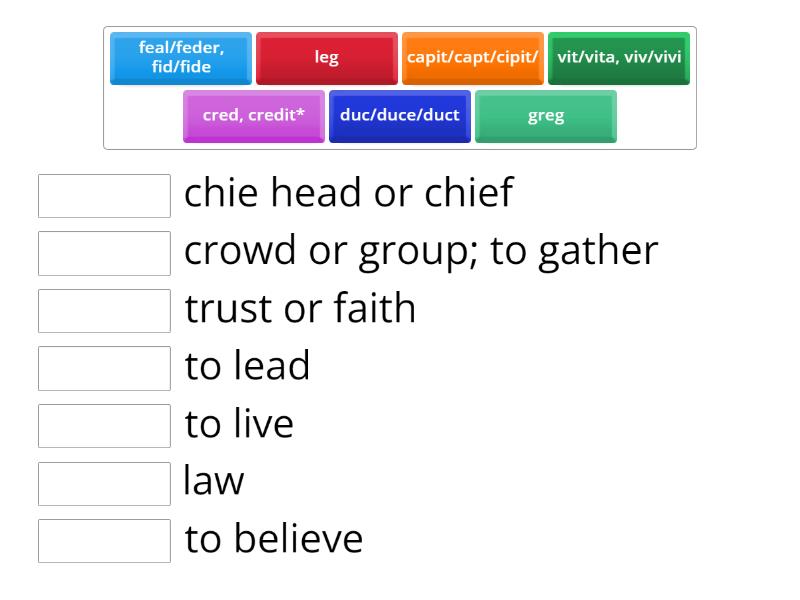 Series 2 Morphology Unit 1 Roots - Match up