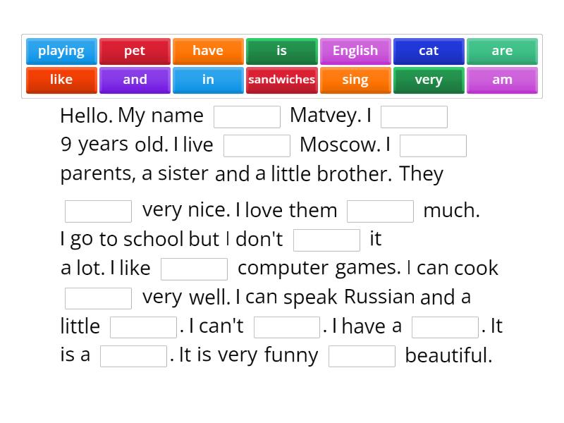 About Myself. - Complete the sentence