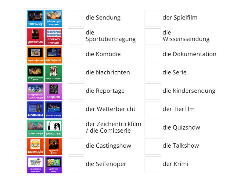 Fernsehen Wortschatz - Match up