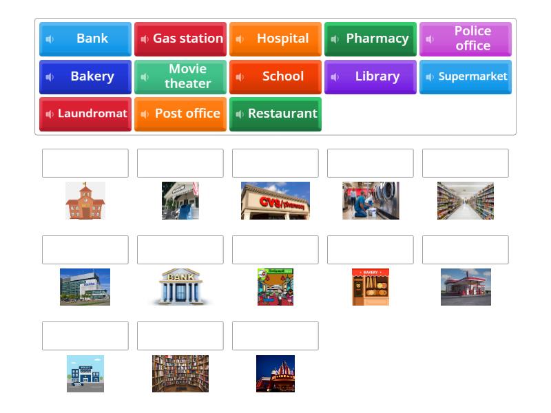 Unit 5 Directions Around town - Where's the....? - Match up