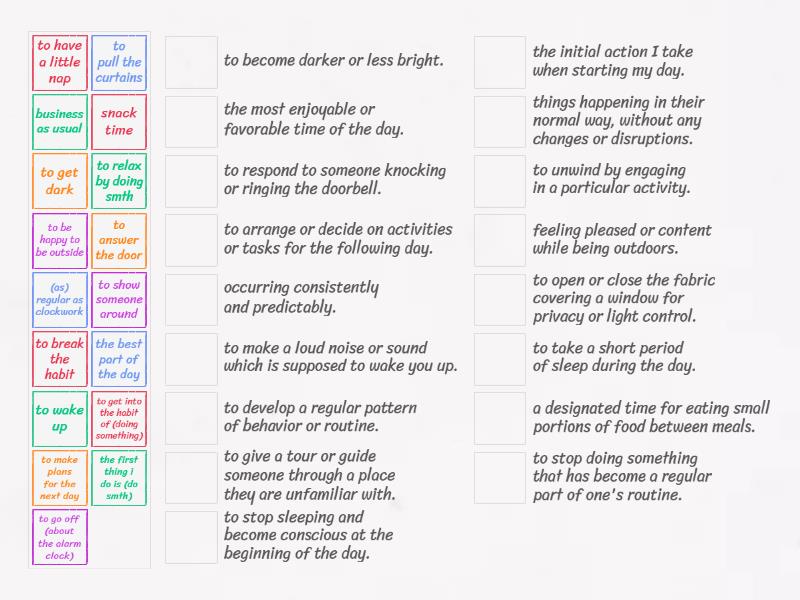 Speakout Int Unit 4.4 Daily Routine (+collocations) - Match up