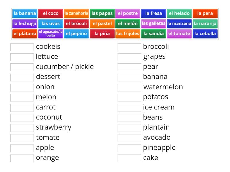 La Comida (Food) - List 2 - Match up