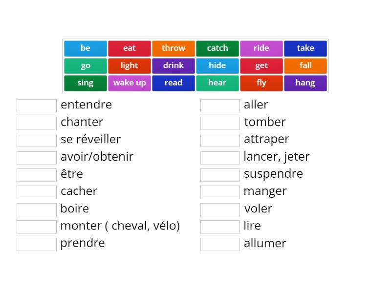 Verbs - Infinitive/ French - Match up