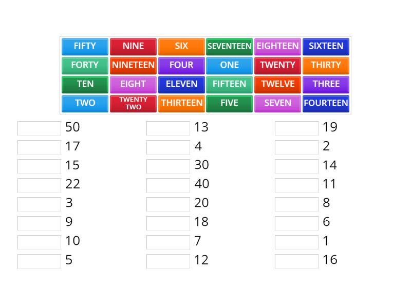 NUMBERS - Match up