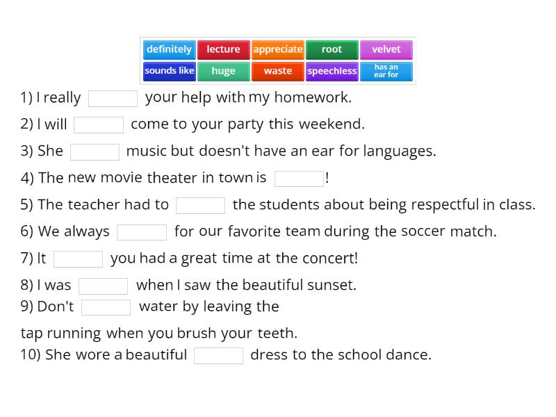 English 4 - Lesson 4 - Vocabulary Review - Complete the sentence