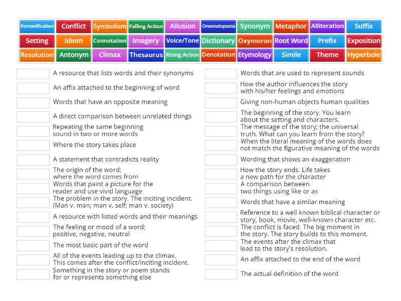 Grade 8 Essential ELA Vocabulary - Match up