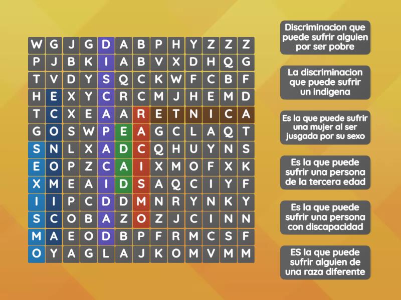 Tipos de discriminacion - Sopa de letras
