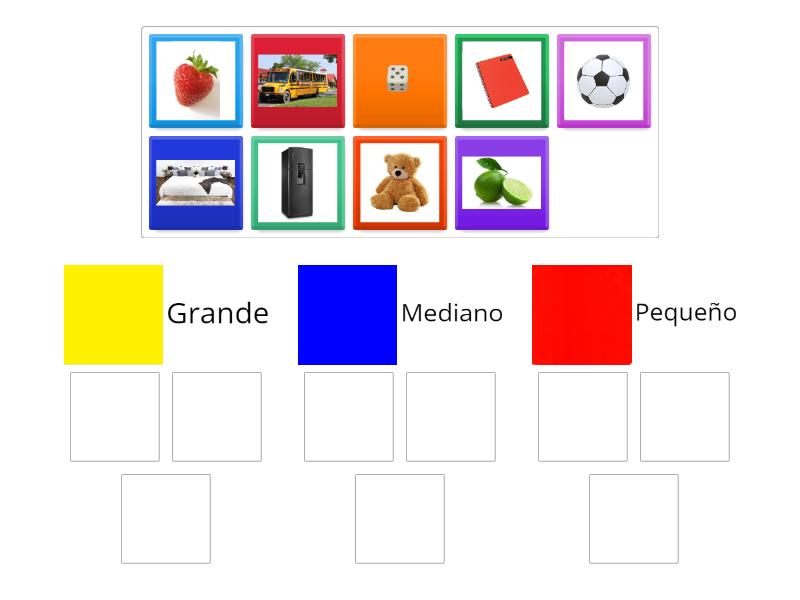 Clasificar los objetos por su tamaño en el color que corresponde ...