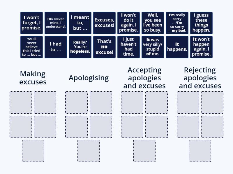 RM B1 U8D Making excuses and apologies - Group sort