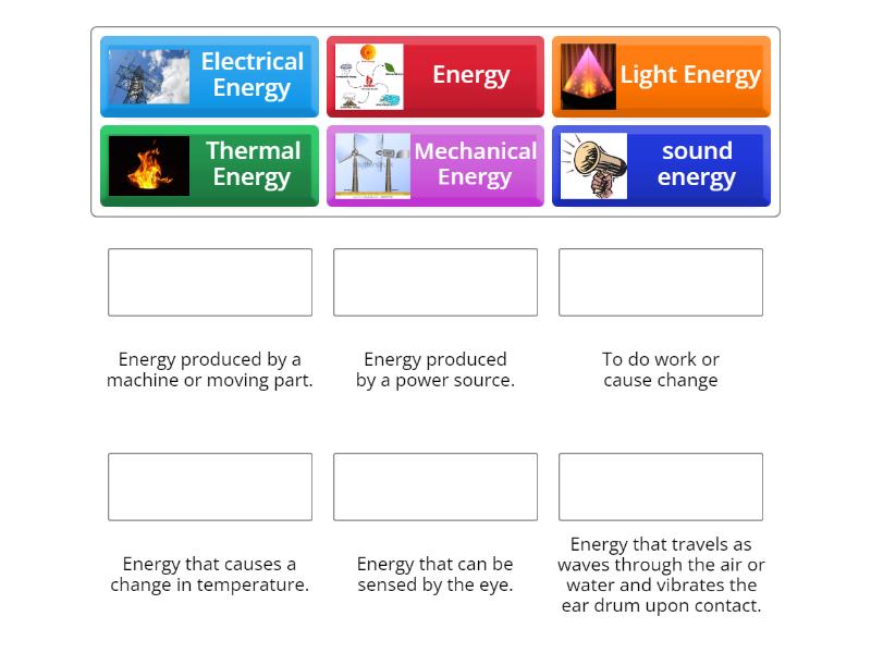 Types of energy definitions - Match up