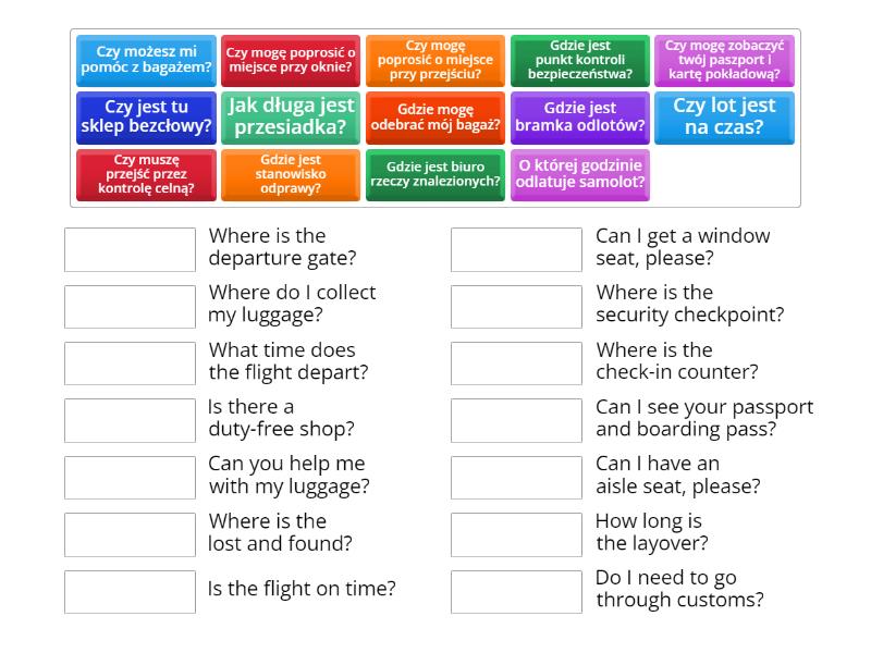 At the airport- sentences - Match up