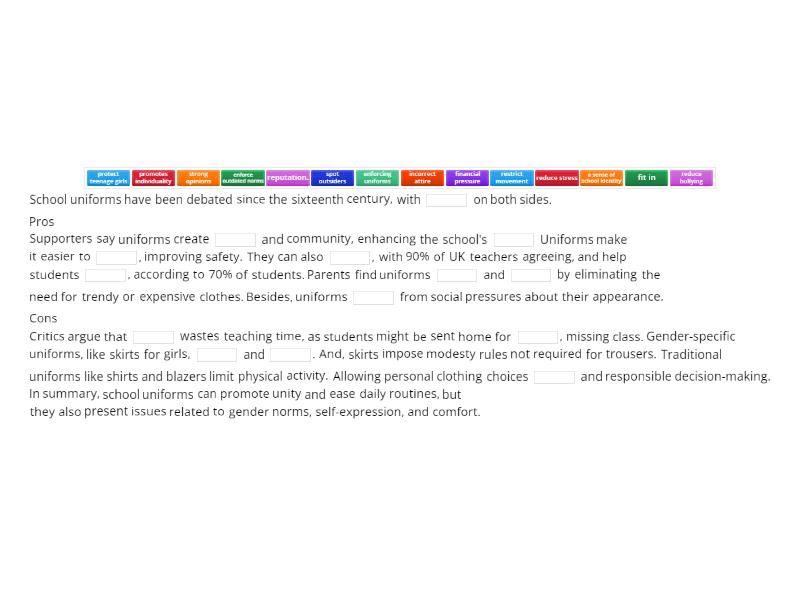 school uniform debate - Complete the sentence