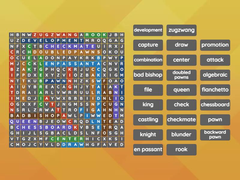 Chess Vocabulary - Wordsearch