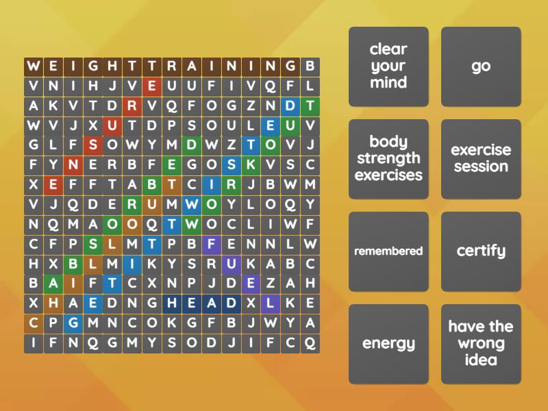 Find vocabulary items and match them to a possible meaning: - Wordsearch