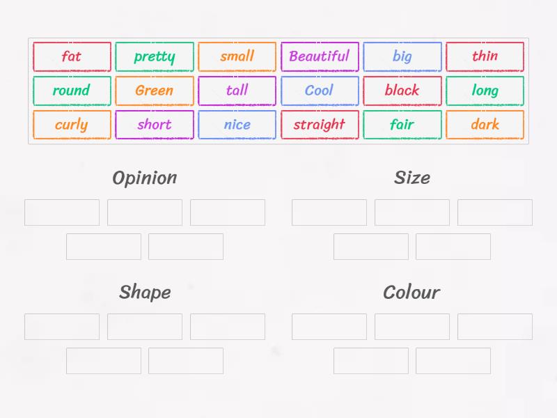 sorting adjectives - Group sort