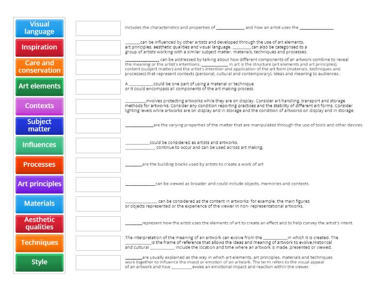Art making and exhibiting VCAA terminology - Match up