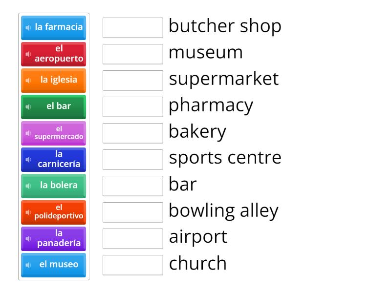 Shops and facilities in town - Match up