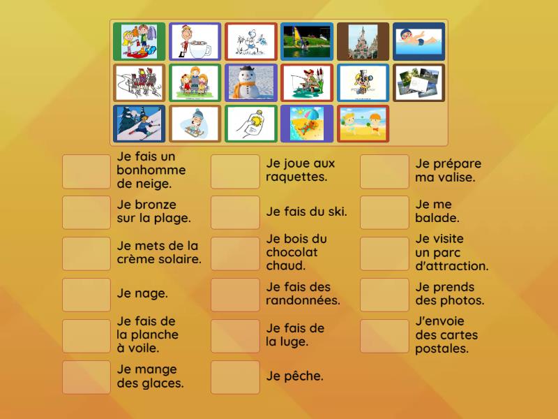 Qu'est-ce que tu fais pendant tes vacances ? - Match up