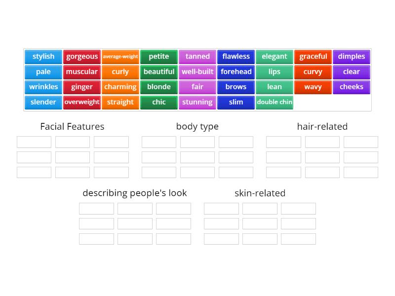 physical appearance and characteristics - Group sort