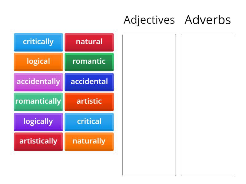 Adjectives to Adverbs - Group sort
