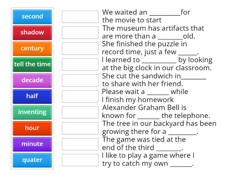 "The Tick Tock of Time Vocabulary" - Match up