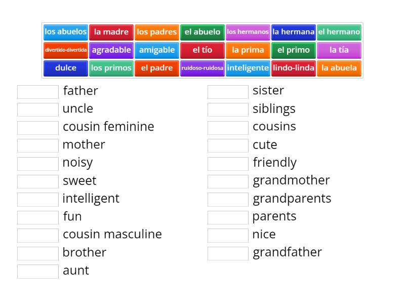 LA FAMILIA Y LOS ADJETIVOS - Match up