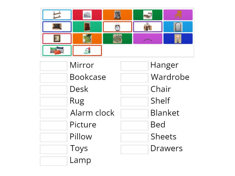 Bedroom Vocabulary Words - Match up