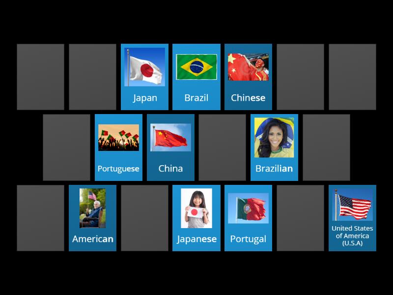 COUNTRIES AND NATIONALITIES MEMORY GAME - Matching pairs