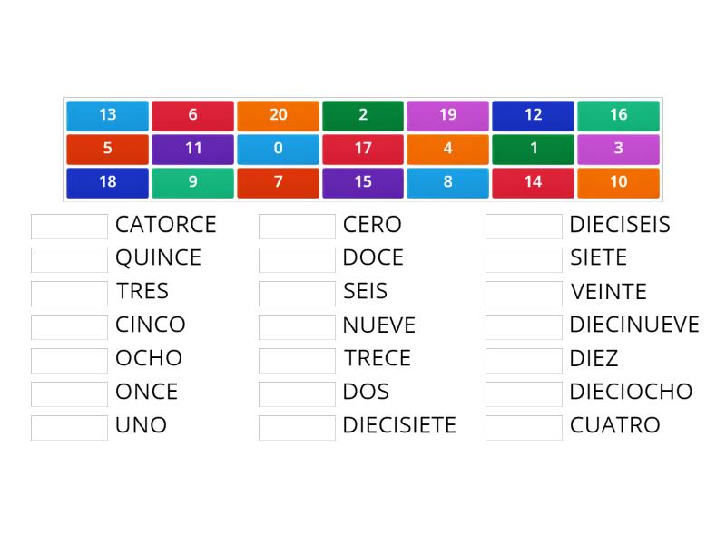 NÚMEROS DEL 0 AL 20 - Une las parejas