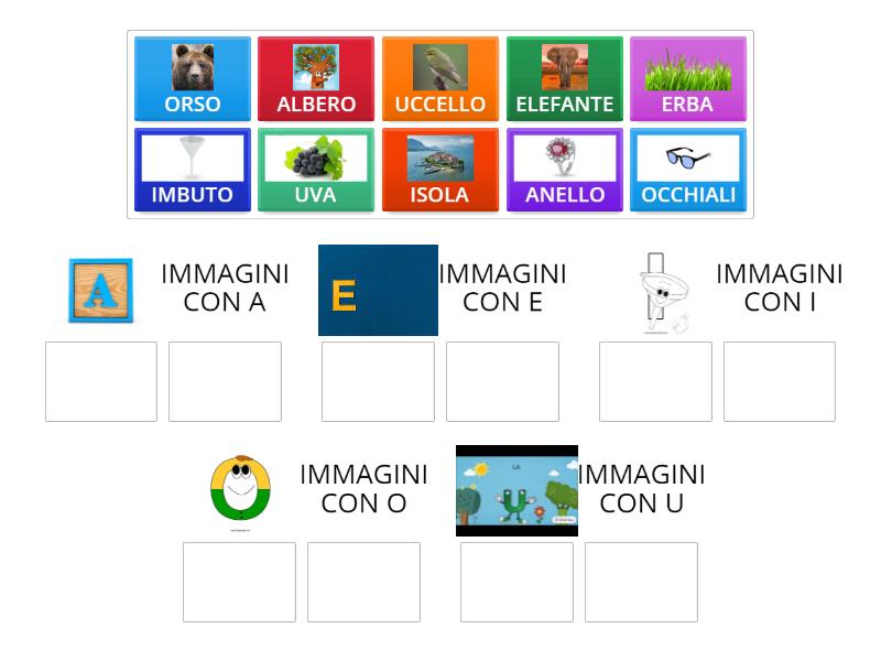 LE VOCALI: metti le immagini nel gruppo giusto. - Group sort