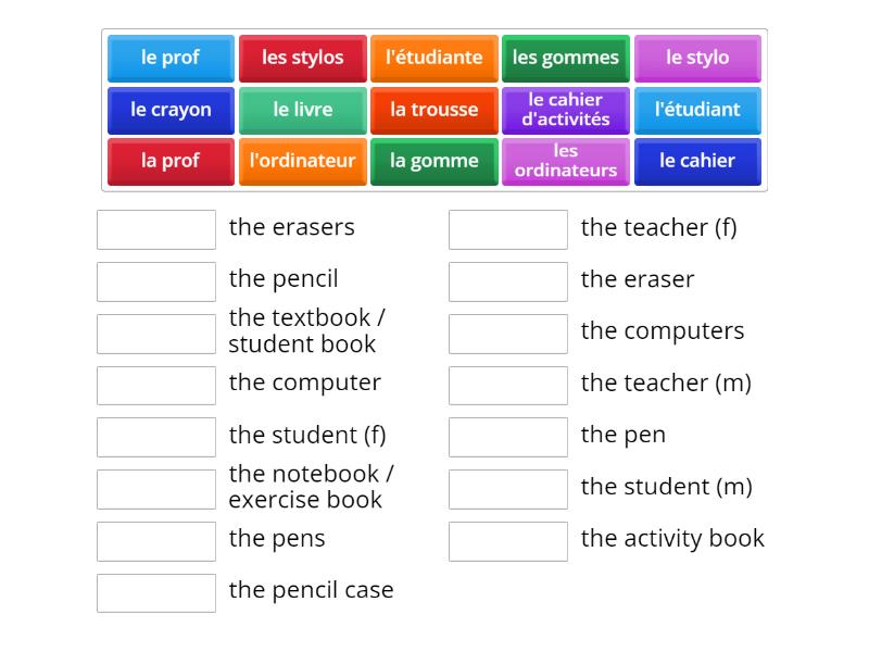A7 Classroom definite article - Match up