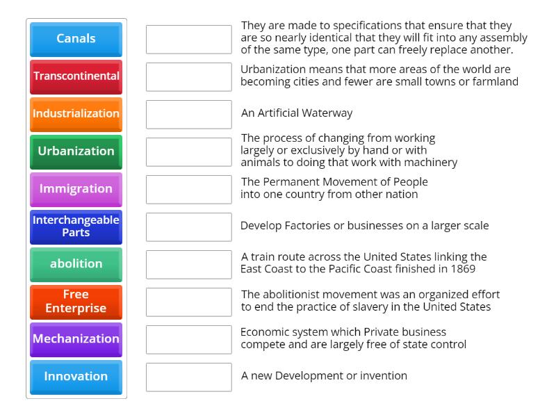 Industrialization and Reform - Match up