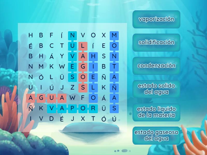 estados del agua - Sopa de letras