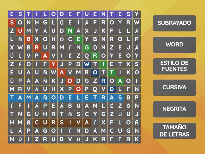 letras de herramientas de word - Sopa de letras