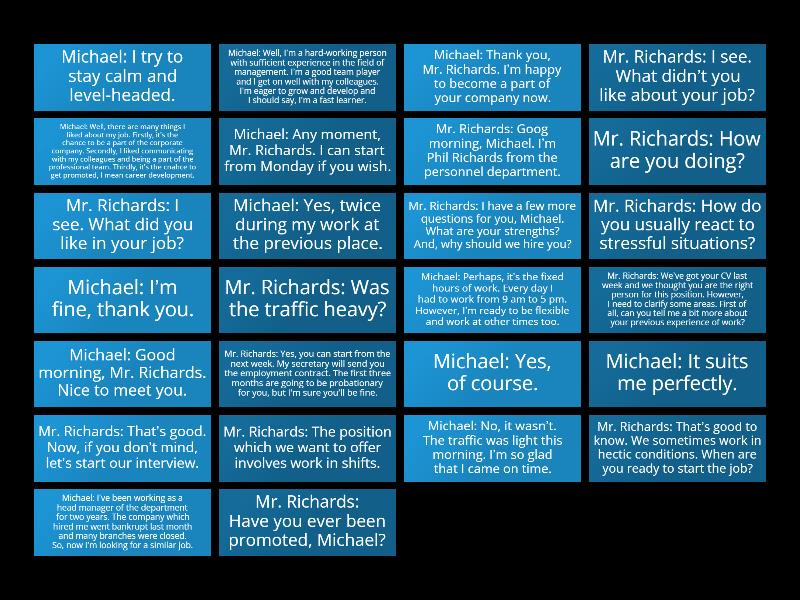 Job Interview - sentences for translation - Flip tiles
