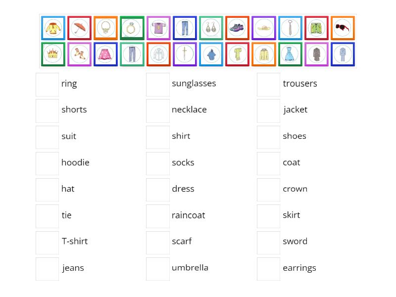 Clothes unit 2- všechna slovíčka - Match up