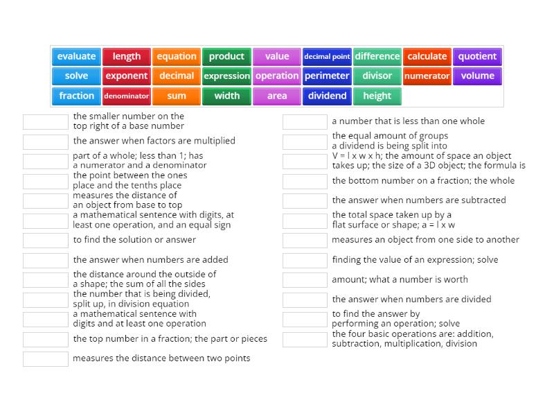 Math Vocabulary - Match up