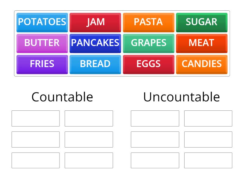 Countable and Uncountable Nouns - Group sort