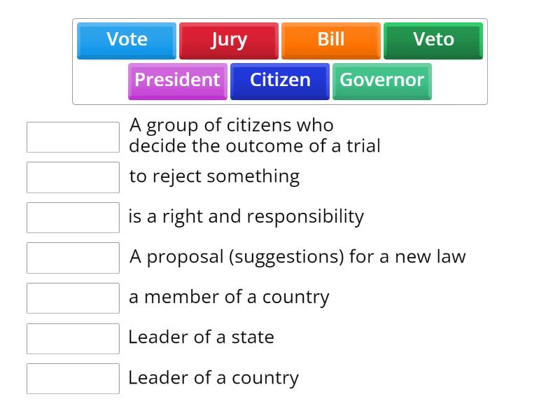 Election/Government Vocabulary Review - Match up