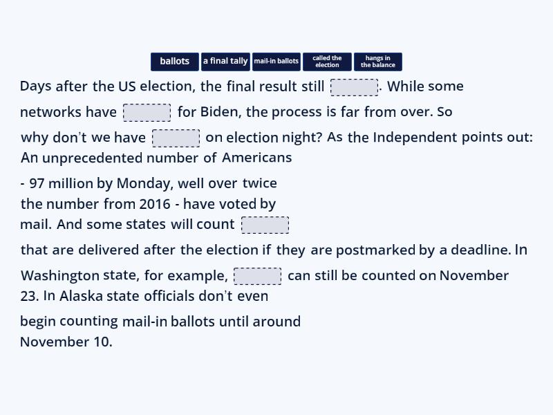 The US Presidential Election Pt 1-3 - Complete the sentence
